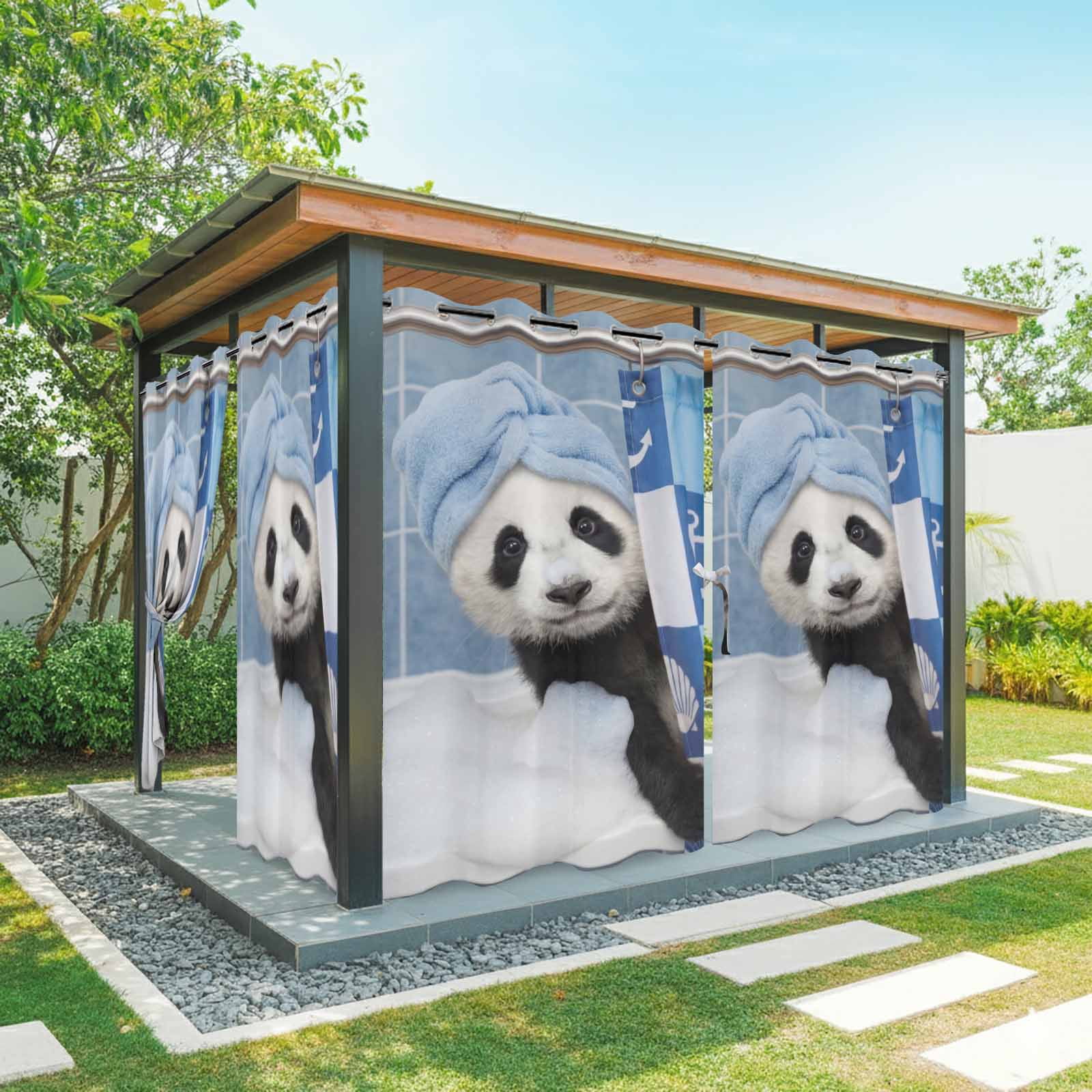 1 Panel Outdoor Curtains for Patio Waterproof 54"x84", Funny Panda ...