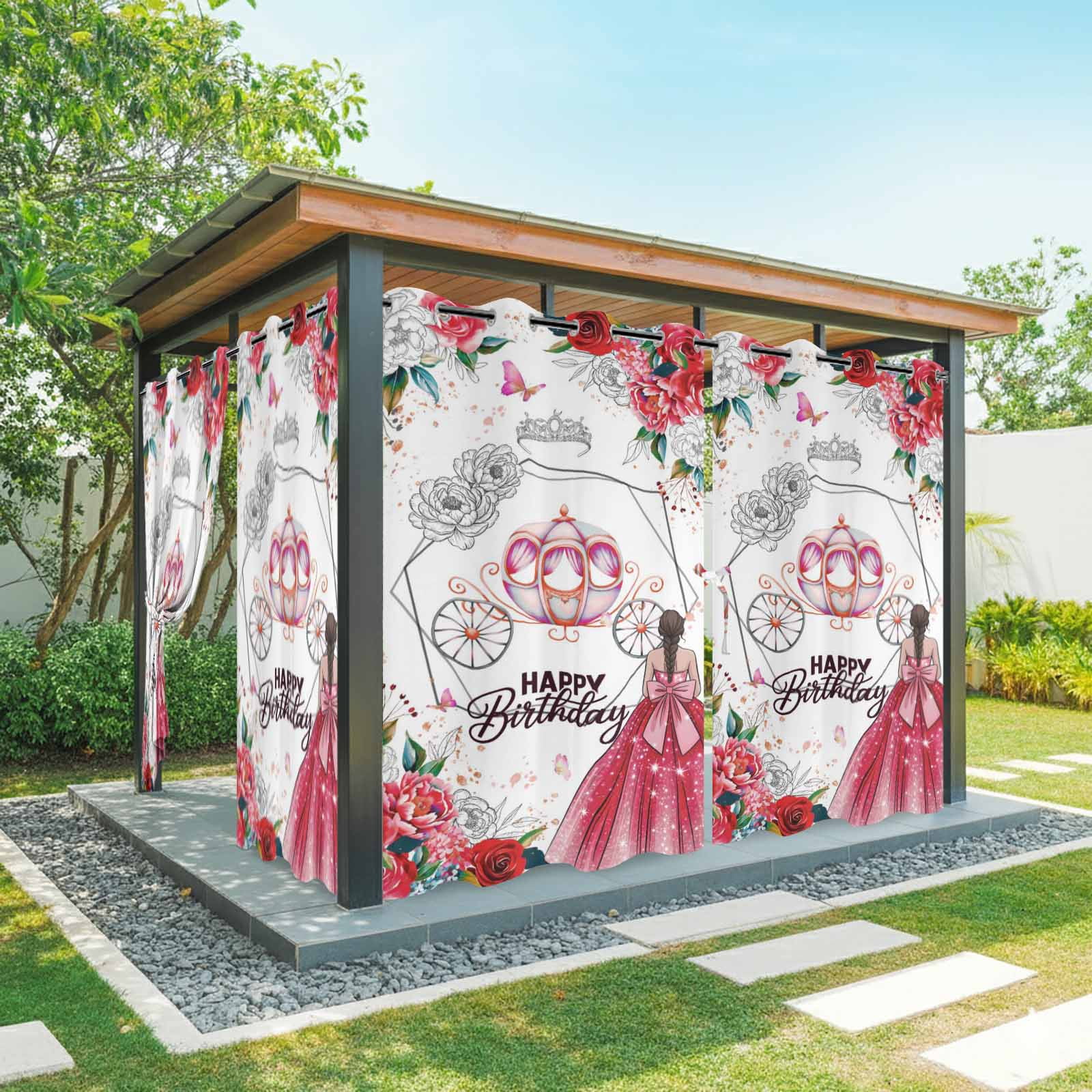 1 Panel Outdoor Curtains for Patio Waterproof 54"x84", Happy Birthday ...