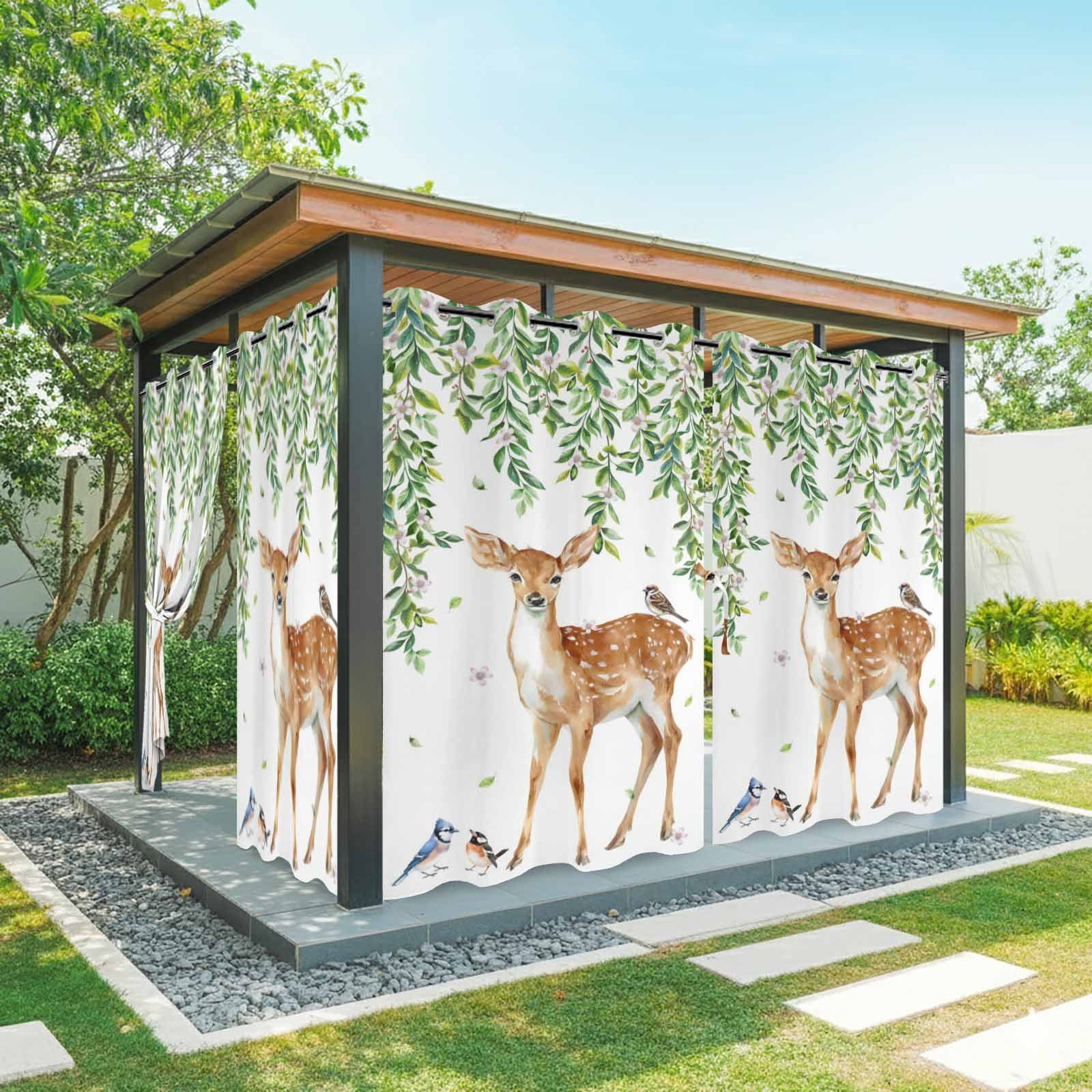 1 Panel Outdoor Curtains for Patio Waterproof 54"x84", Spring Botanical ...