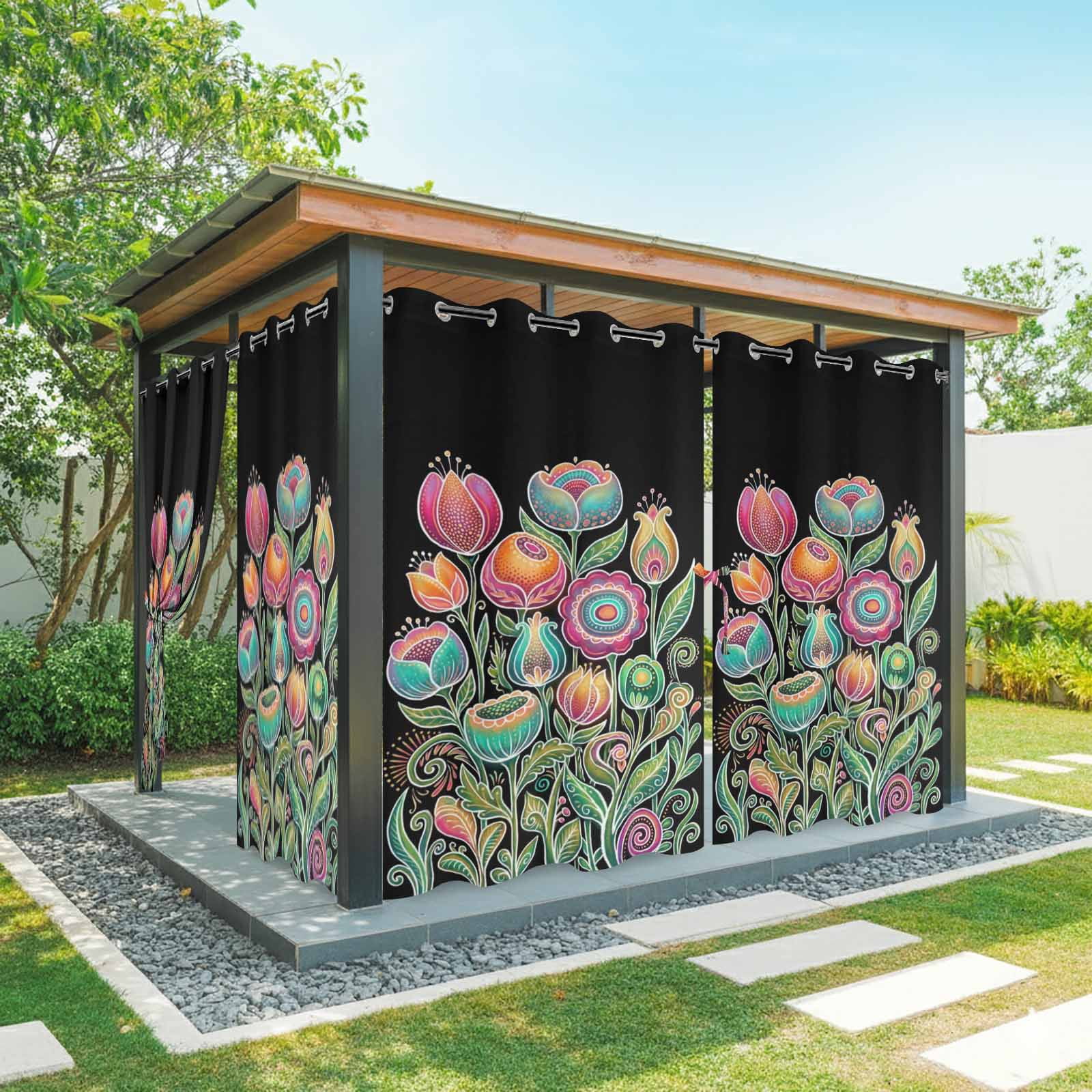 1 Panel Outdoor Curtains for Patio Waterproof 54"x95" Boho Tulip Flower ...