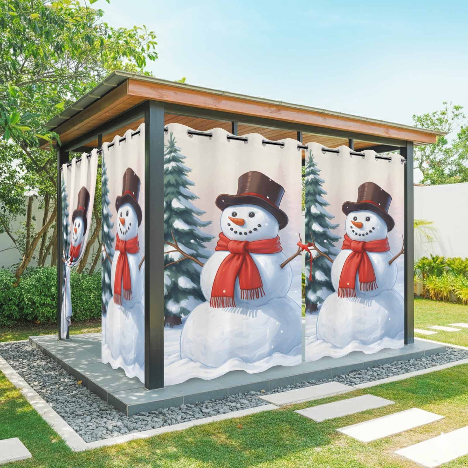 1 Panel Outdoor Curtains for Patio Waterproof 54"x95" Christmas Snowman ...