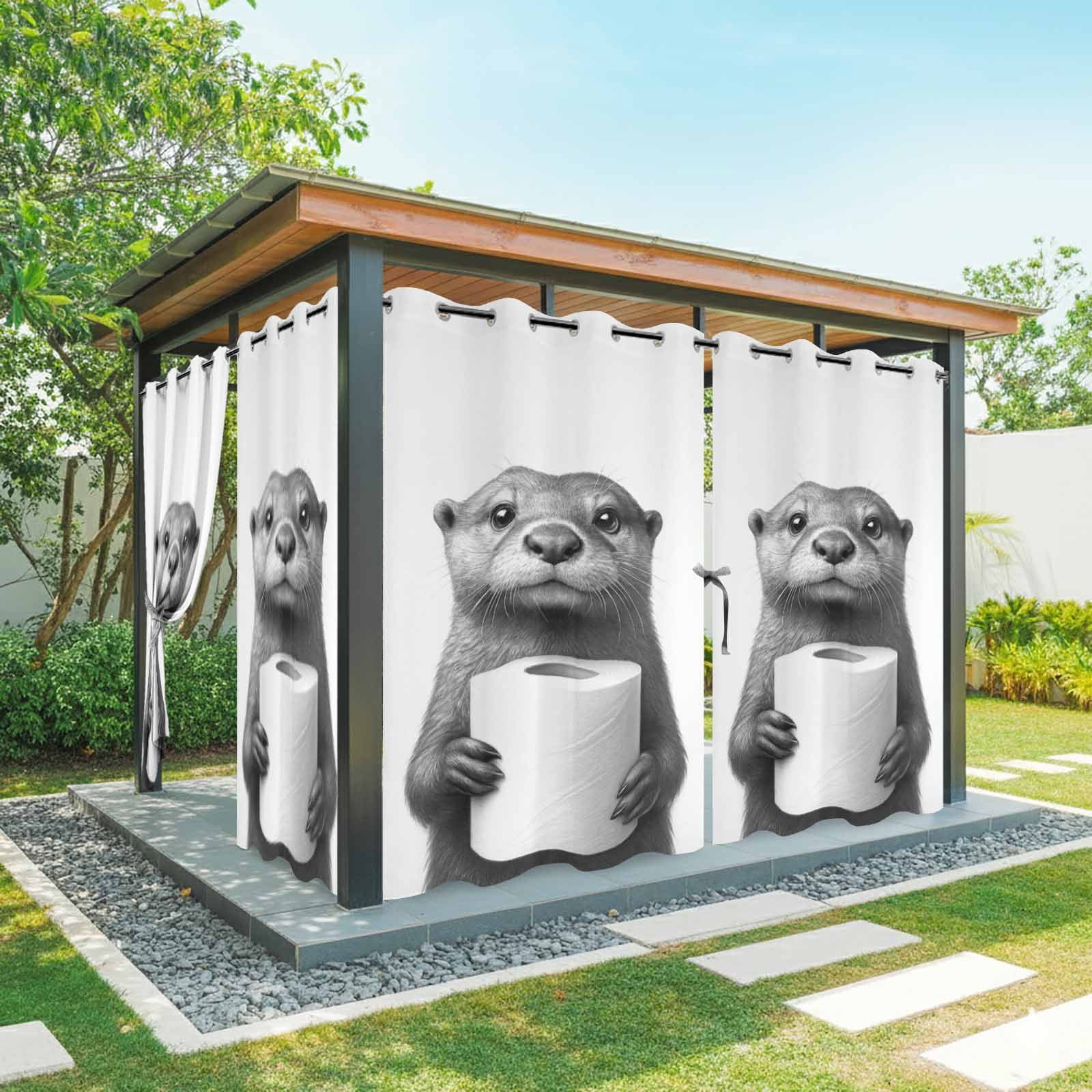 1 Panel Outdoor Curtains for Patio Waterproof 54"x95" Cute Otter ...