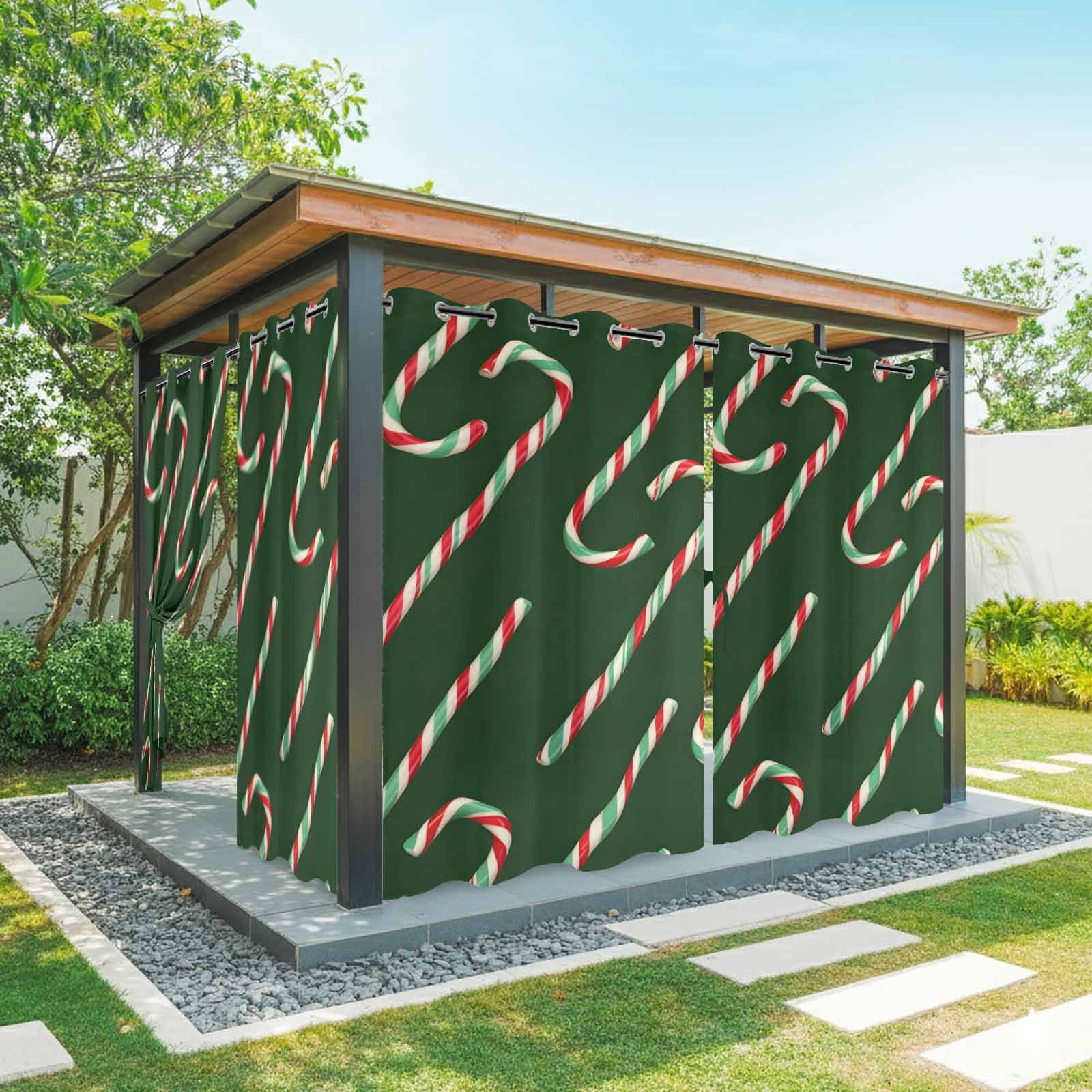 1 Panel Outdoor Curtains for Patio Waterproof 54"x95" Green Christmas ...