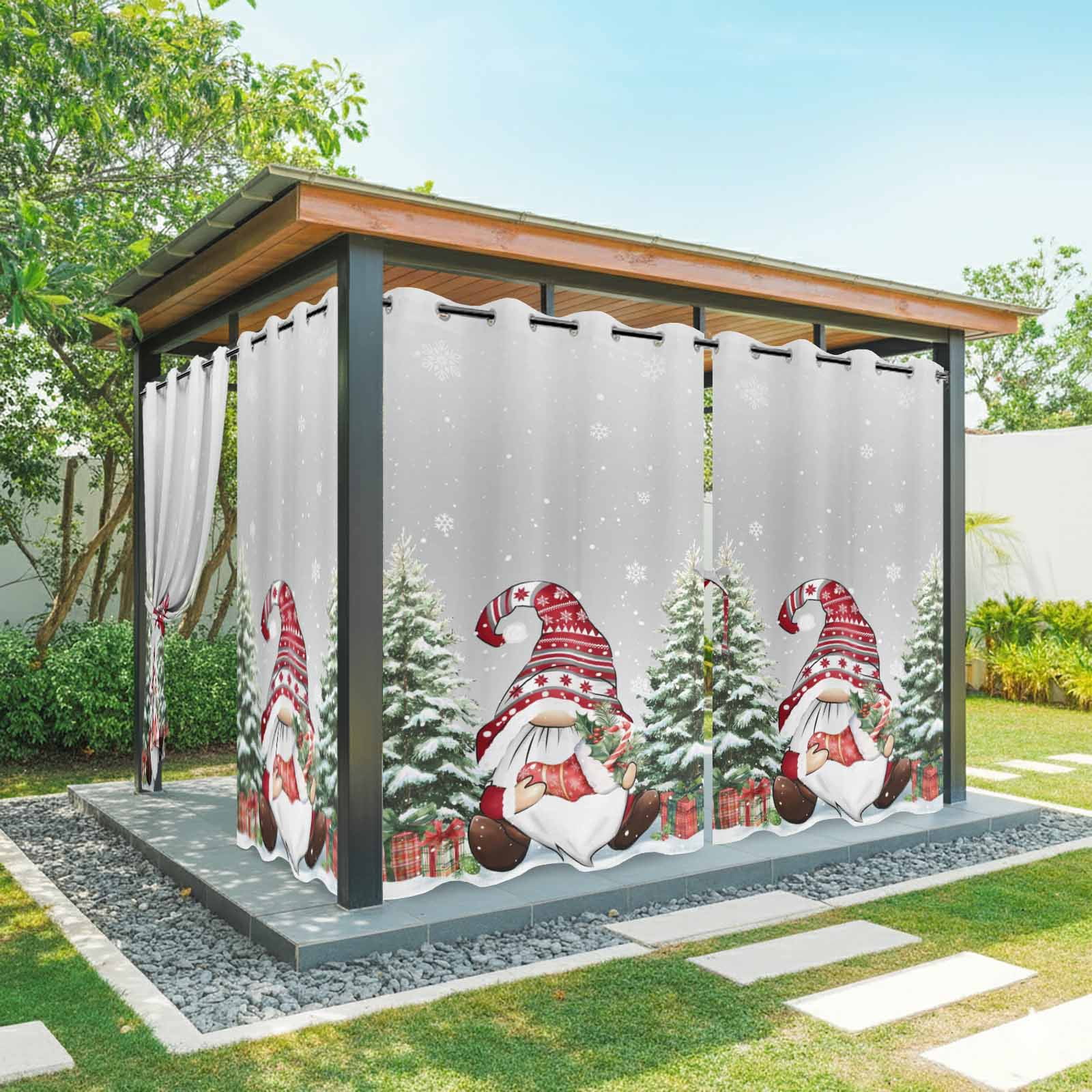 1 Panel Outdoor Curtains for Patio Waterproof 54"x95" Grey Gnomes ...