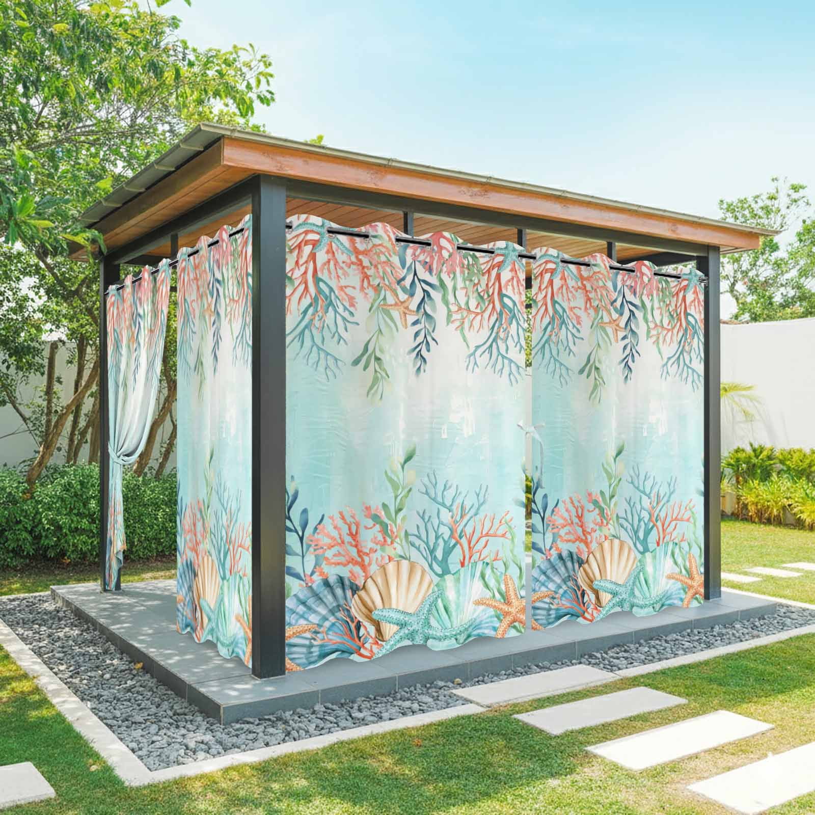 1 Panel Outdoor Curtains for Patio Waterproof 54"x95" Ocean Starfish ...