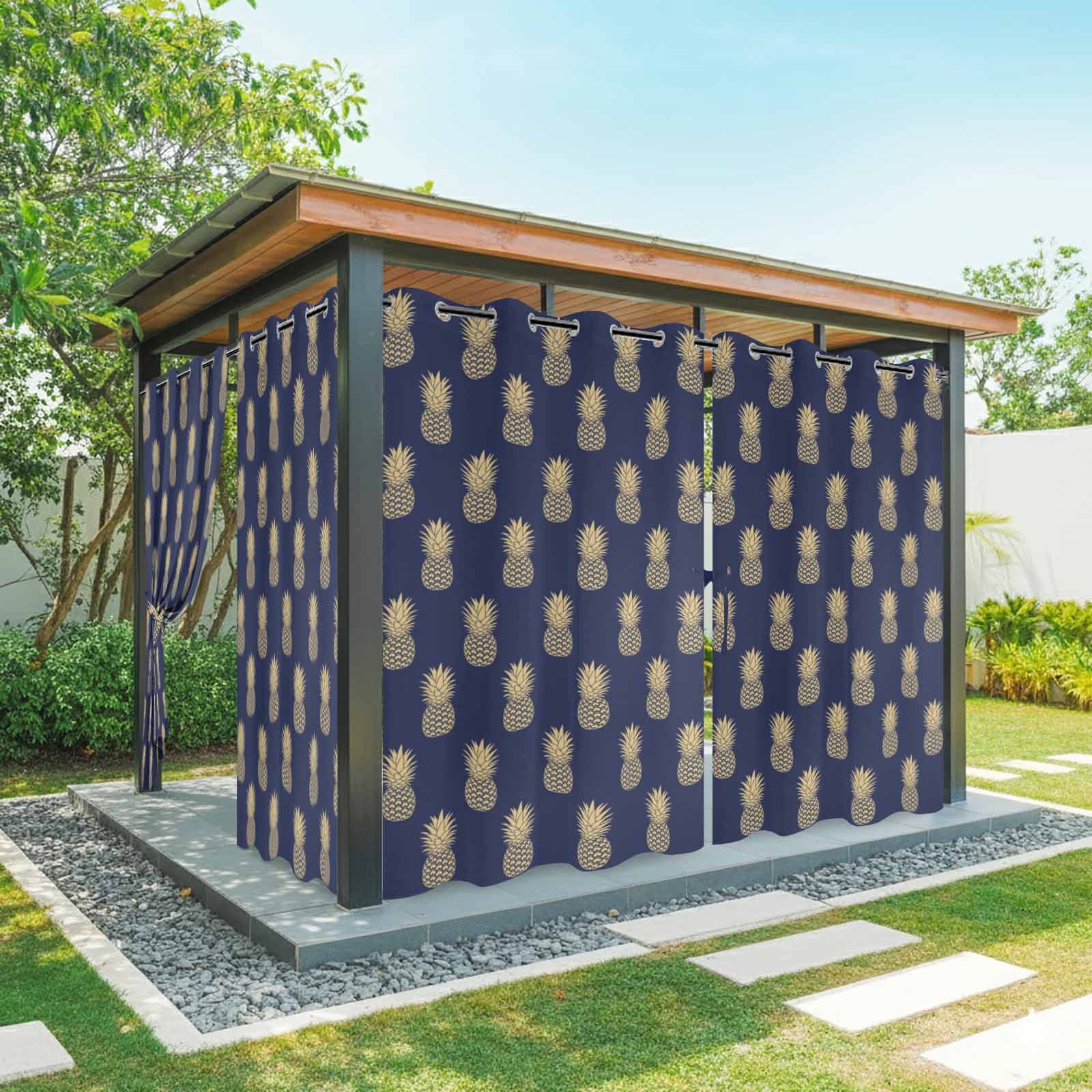 1 Panel Outdoor Curtains for Patio Waterproof 54"x95" Pineapple ...