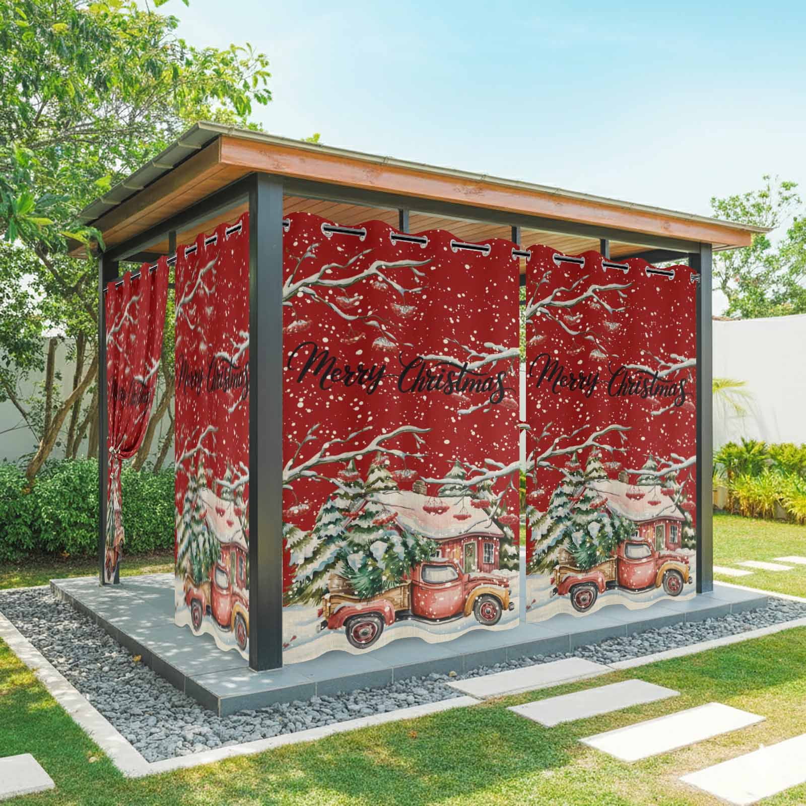 1 Panel Outdoor Curtains for Patio Waterproof 54"x95" Red Christmas ...