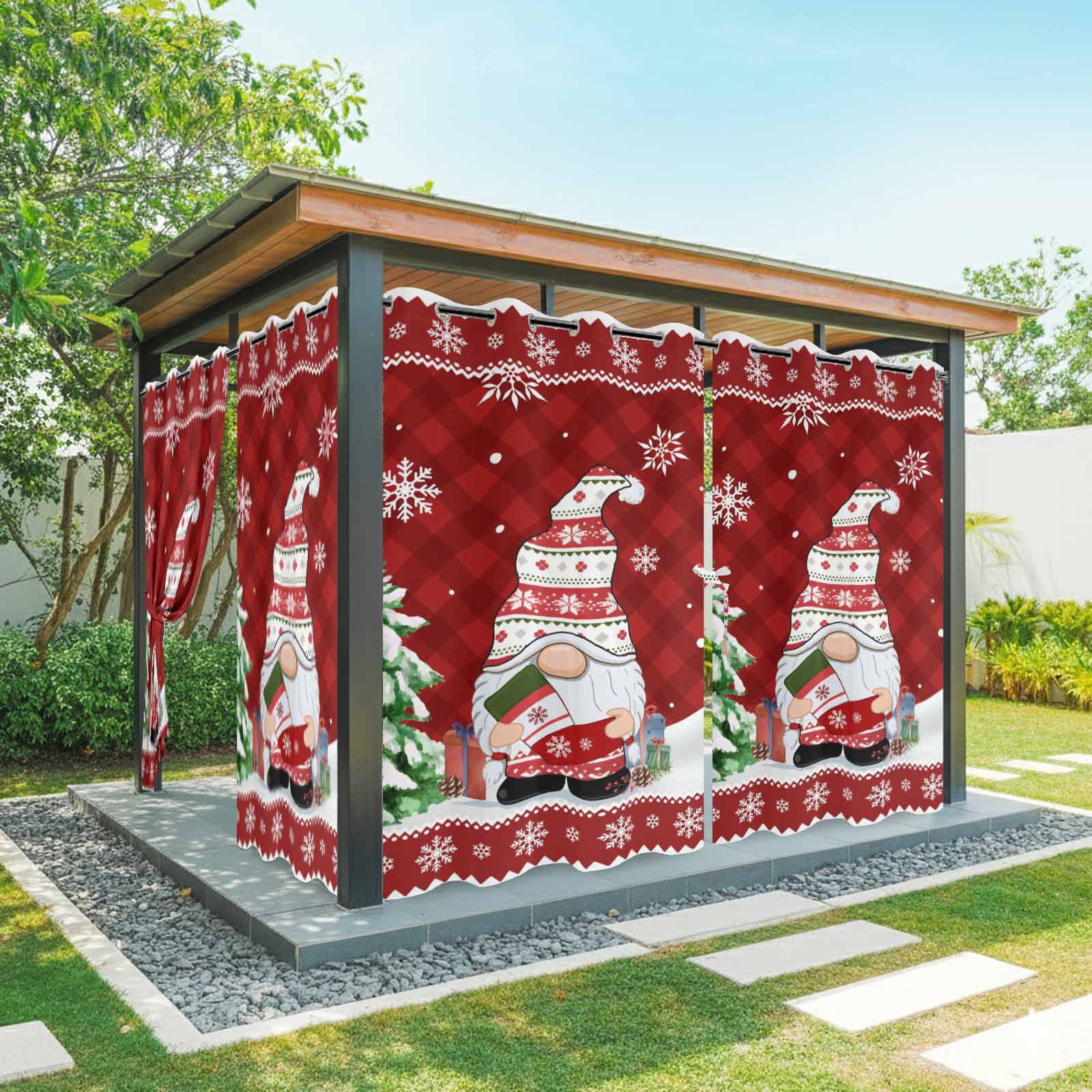 1 Panel Outdoor Curtains for Patio Waterproof 54"x95" Red Gnomes ...