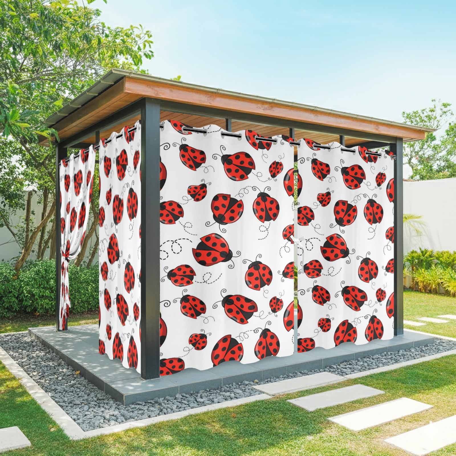 1 Panel Outdoor Curtains for Patio Waterproof 54"x95" Red Ladybugs ...