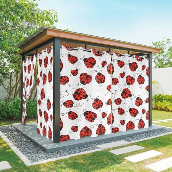 1 Panel Outdoor Curtains for Patio Waterproof 54"x95" Red Ladybugs ...