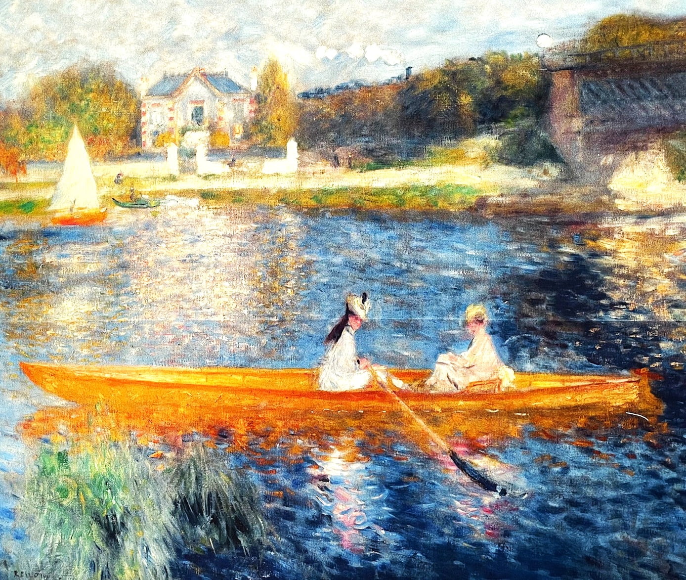 1 Panel - Renoir Painting The Skiff Boat & Lake Scenic Cotton Fabric ...