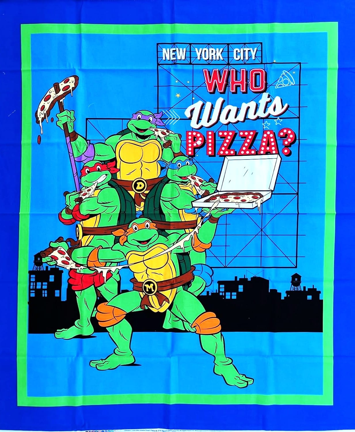 1 Panel - Teenage Mutant Ninja Turtle Pizza Cotton Fabric Panel ...