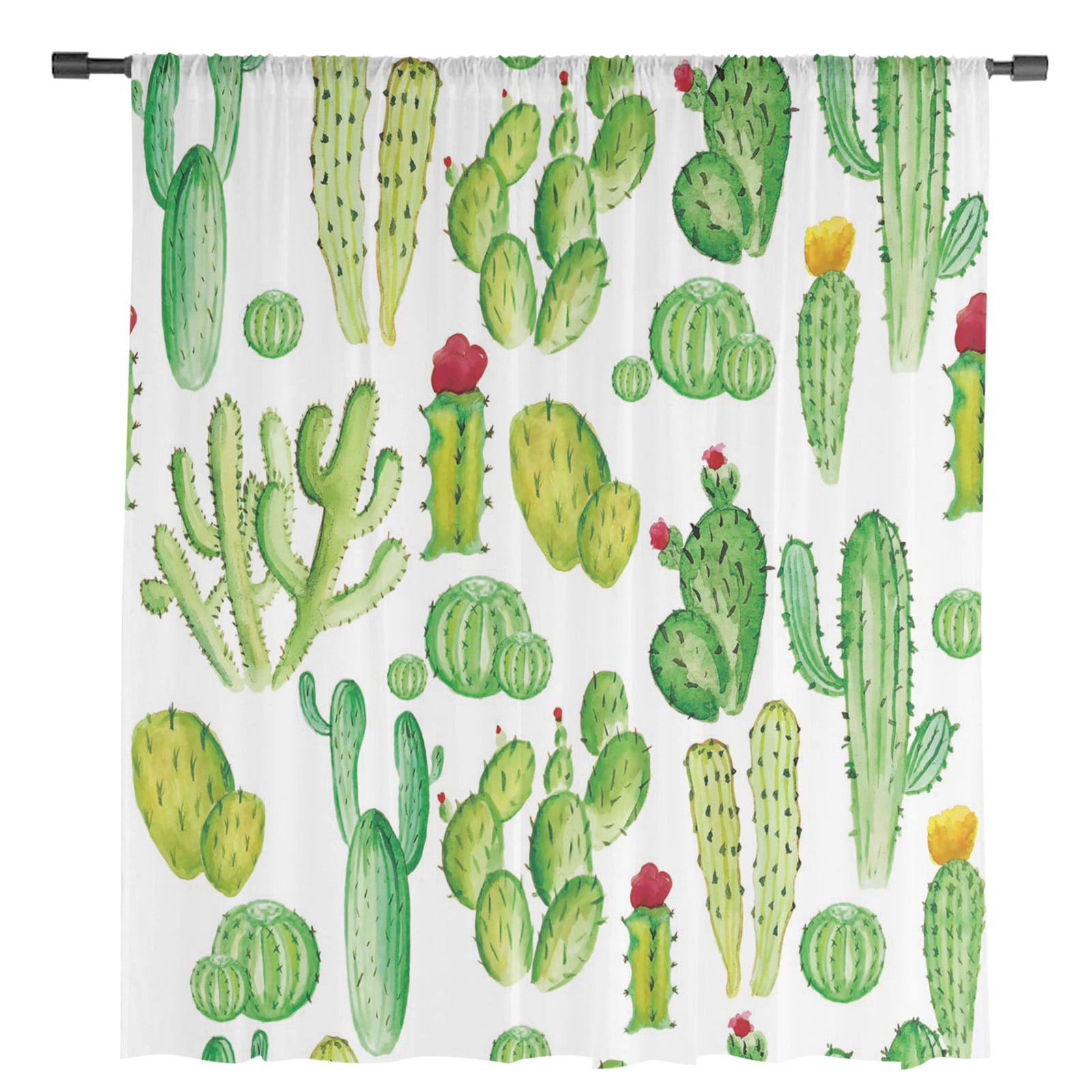 1 Panels Cactus Printed Curtains Home ration Chiffon Tulle Curtains for ...