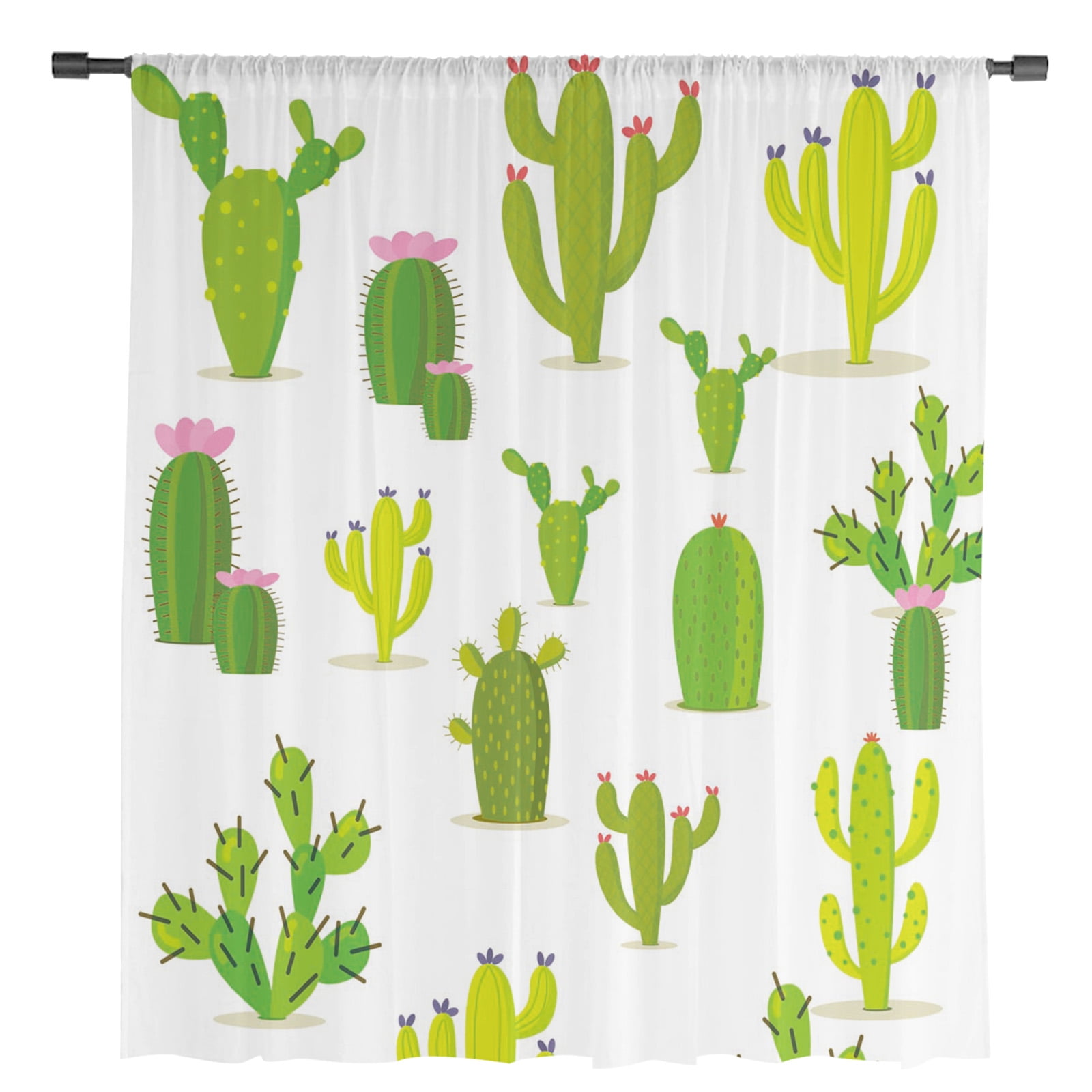 1 Panels Green Plant Cactus Rod Pocket Printed Curtains Home ration ...
