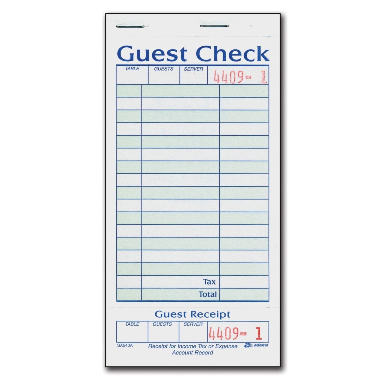 1-Part Restaurant Guest Check with Stub - 20 Books/50 Checks ...