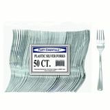 Party Essentials Silver Plastic Forks, Disposable, Rigid, Durable, 50 ...