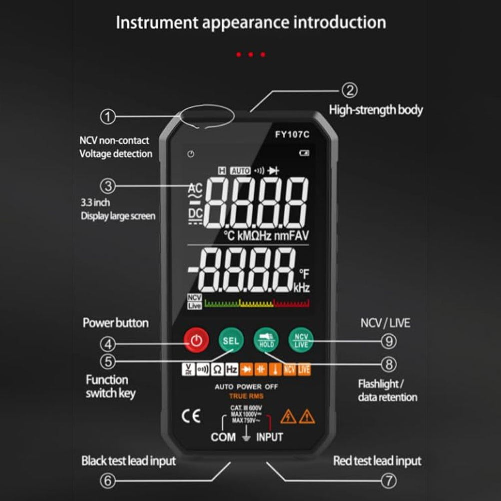 1 Pc 3.3-Inch Lcd Digital Multimeter 6000 Counts True Rms Meter Smart ...