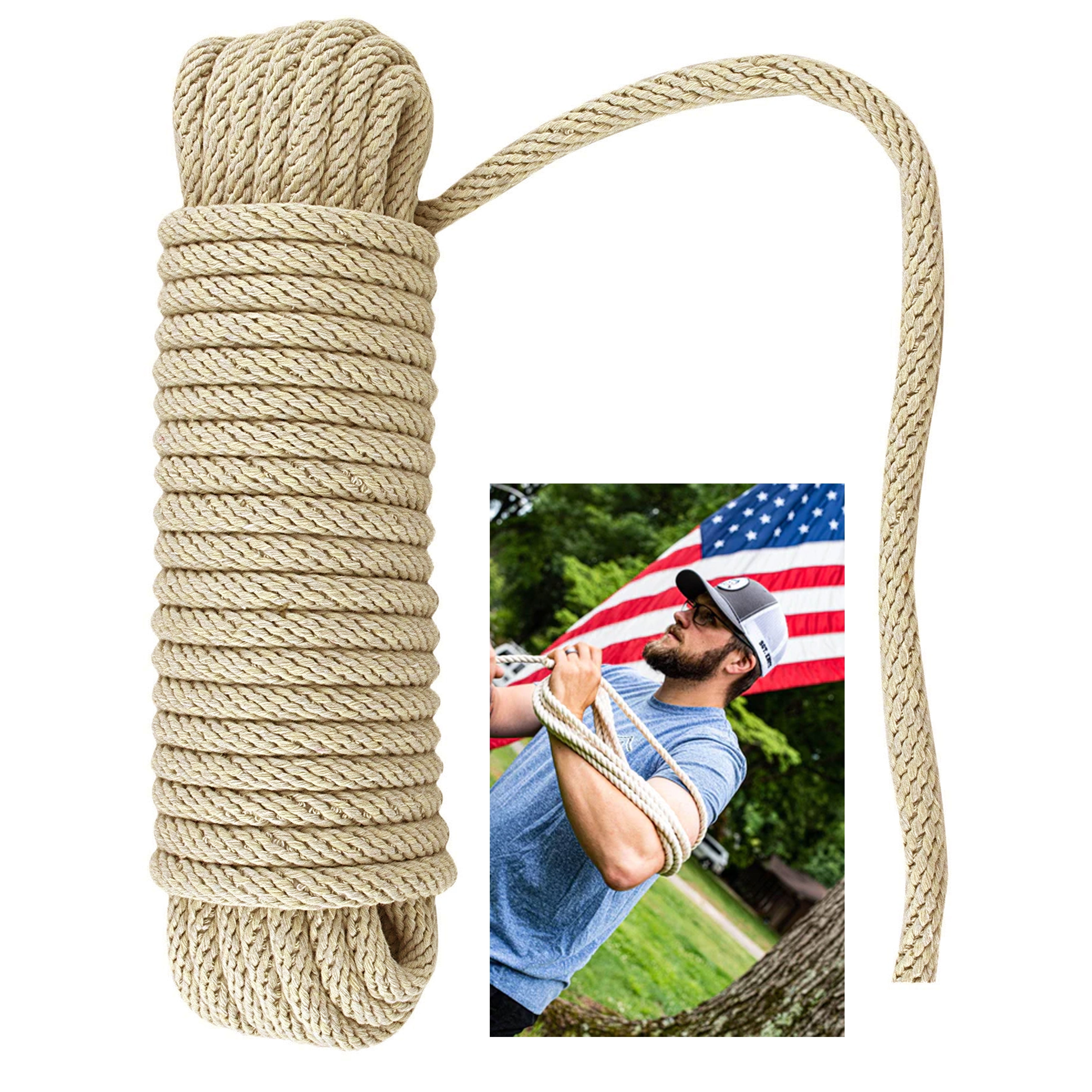 1 Pc 3/8" X 50' Cotton Rope Flagpole Heavy Duty Load Flag Line Boat ...