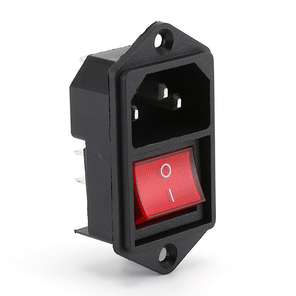 1 Pc 3 Pin Ac Plug Connector Socket C14 with Red Switch and Fuse 10A ...