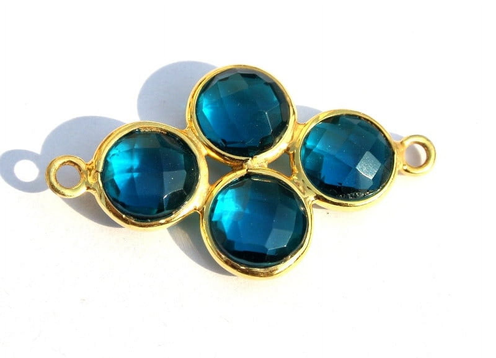 1 Pc 36x20mm Teal Blue Quartz 4Pcs Faceted Coin Bezel Connector / 22k ...