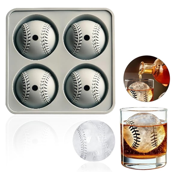 1 Pc 4-Ball Baseball Ice Mold, Large Sphere Ice Maker Tray with Funnel ...