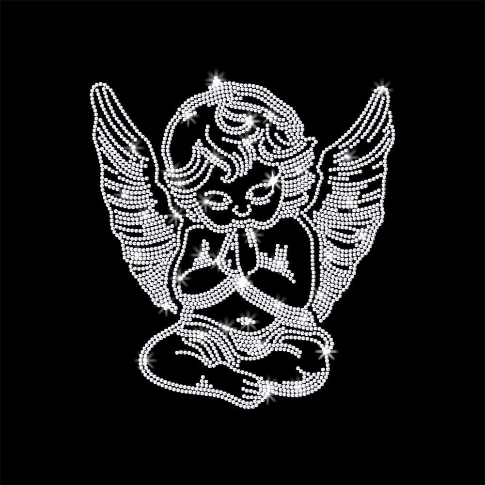 1 Pc Angel Silhouette Rhinestone Iron on Hotfix Transfer Decal Bling ...