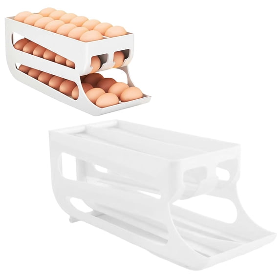 1 Pc Automatic Rolling Egg Holder for Refrigerator, 2-Tier Space-Saving ...