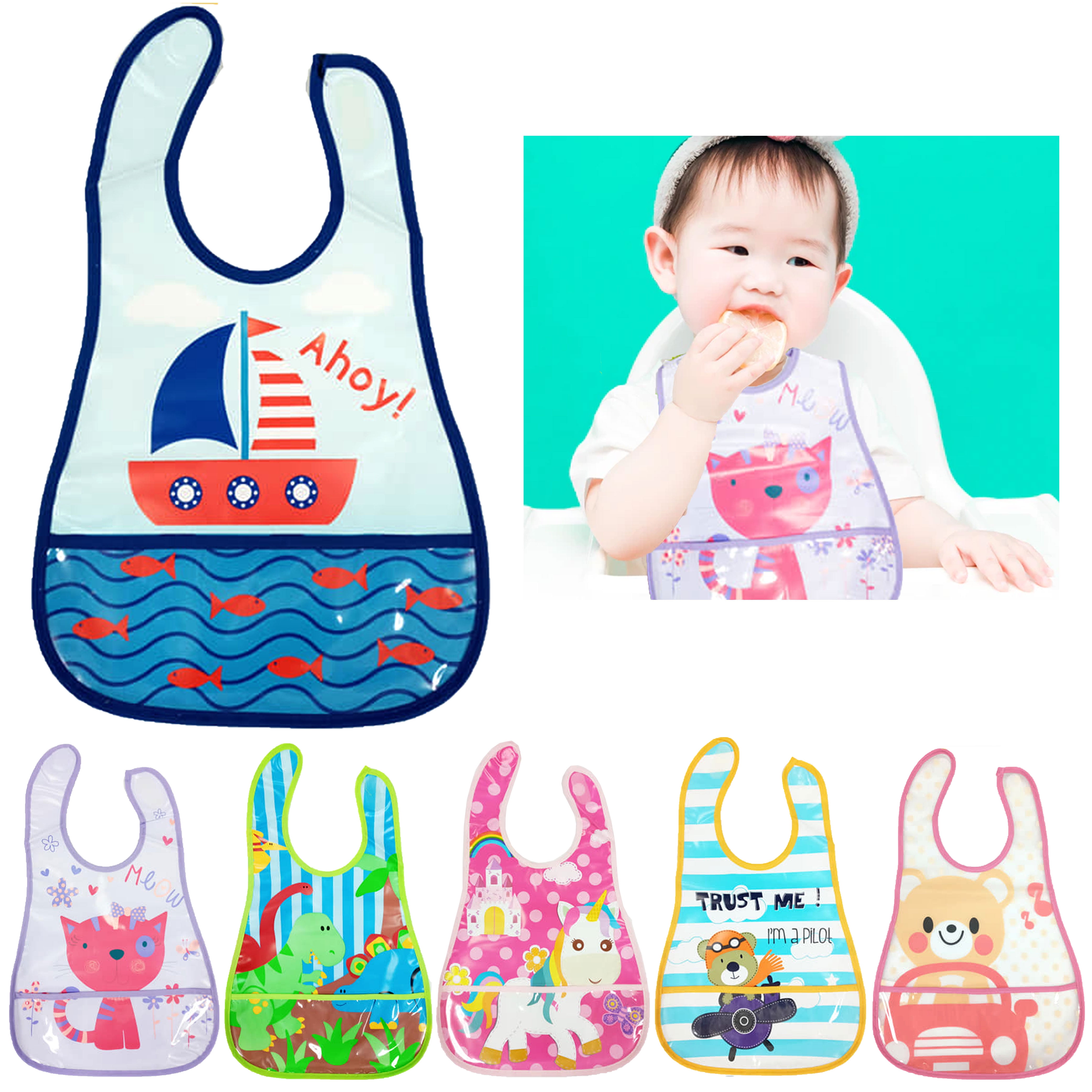 1 Pc Baby Feeding Bib Pocket Waterproof Drool Food Catcher Infant Apron ...