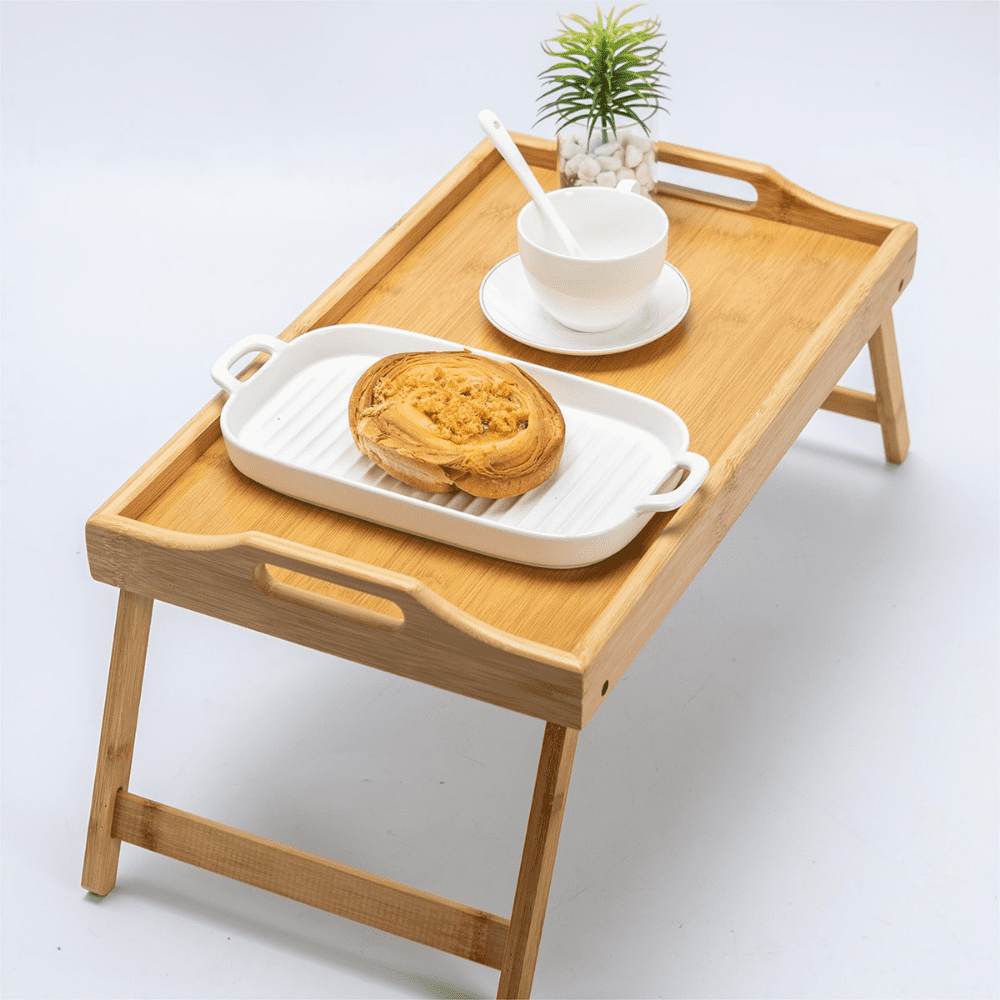 1 Pc Bamboo Bed Breakfast Tray, Bed Trays For Eating With Folding Legs ...