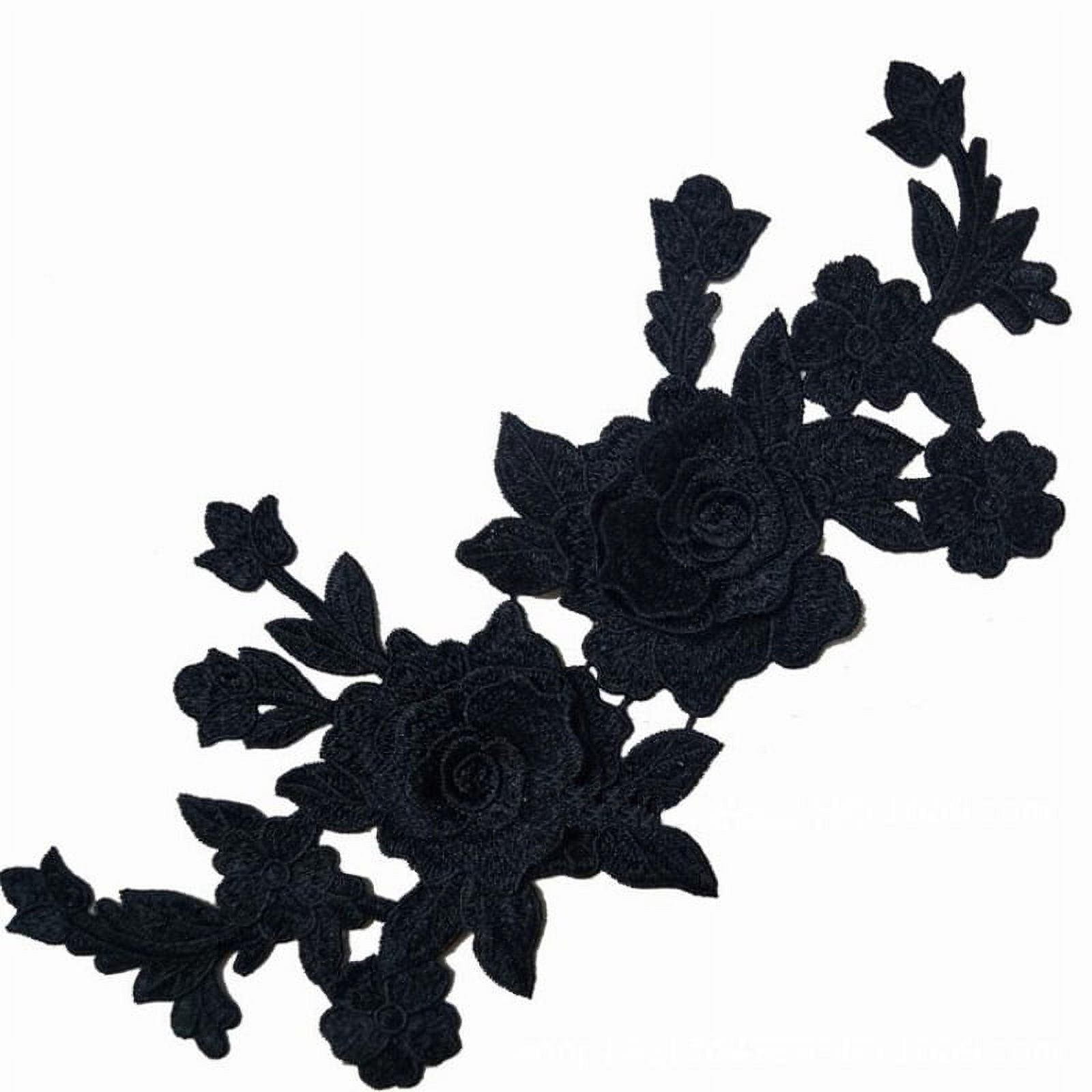 1 Pc Black White 3D Roses Flowers Embroidery Sew On Patches Sewn ...