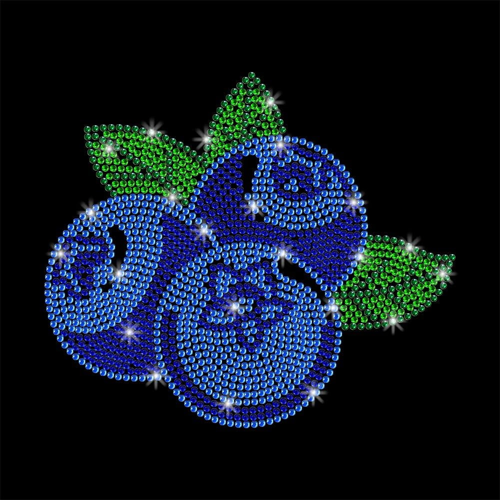 1 Pc Blueberry Pattern Rhinestone Iron on Hotfix Transfer Decal Bling ...