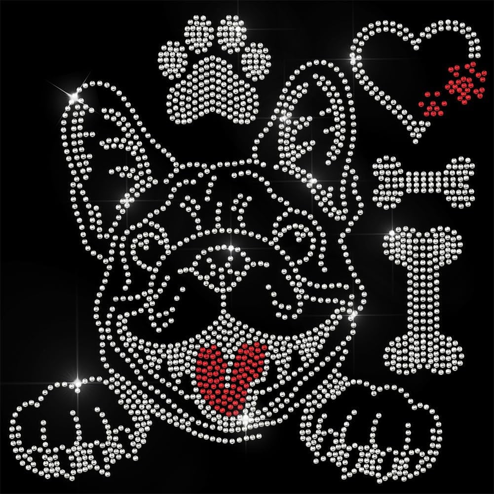1 Pc Bulldog Patterns Rhinestone Iron on Hotfix Bling Bone Paw Print ...