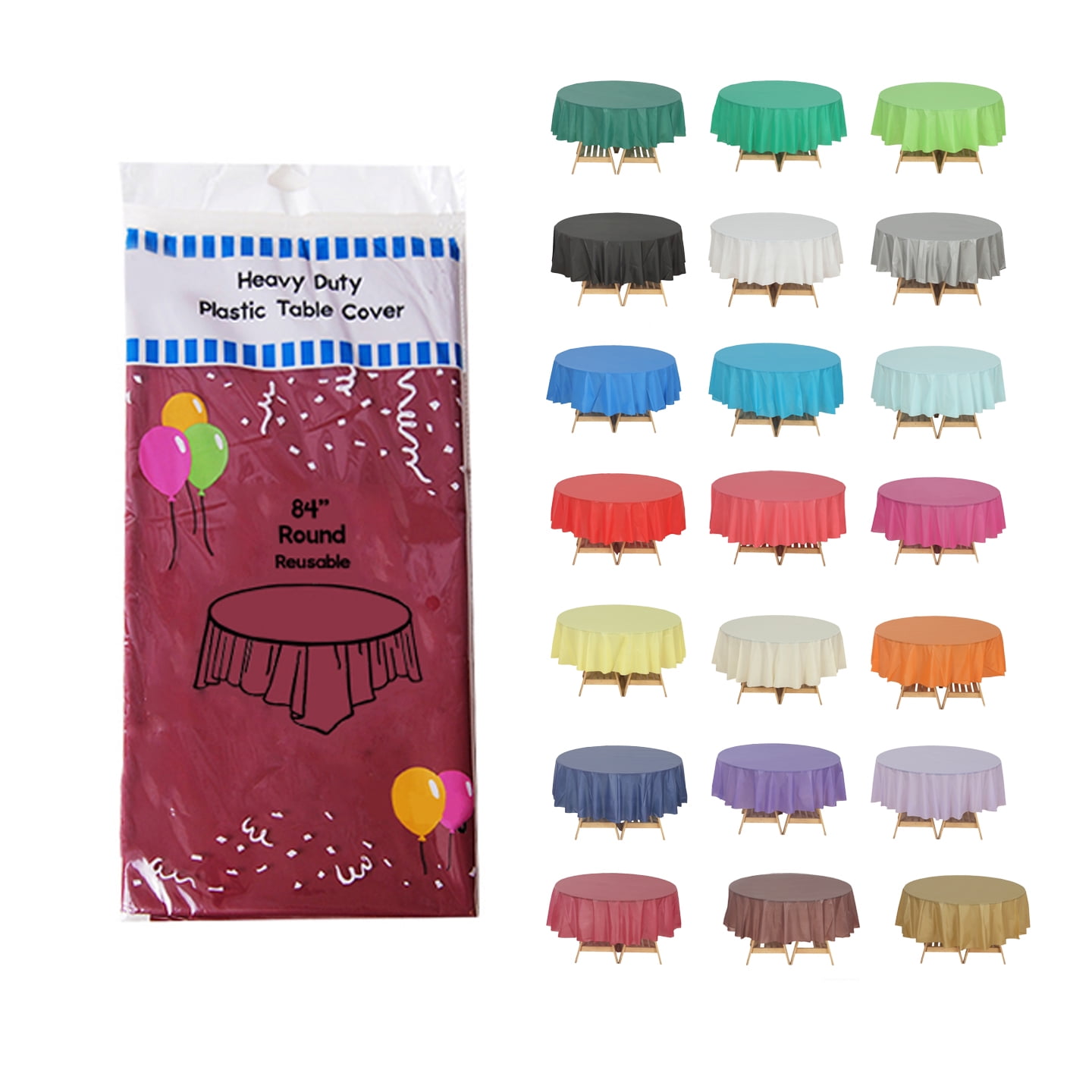 (1 Pc) Burgundy Premium Round Heavy-Duty Plastic Table Covers (Reusable ...