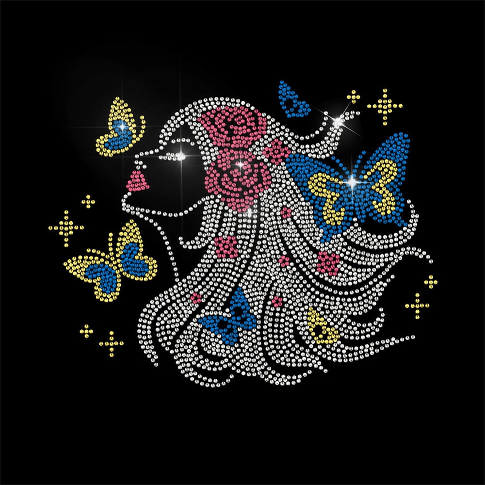 1 Pc Butterfly Lady Rhinestone Iron on Hotfix Transfer Decal Bling ...
