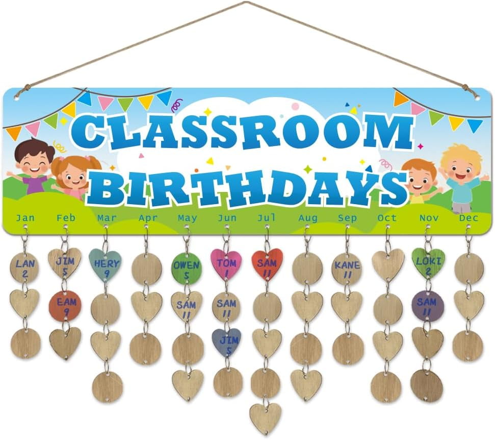 1 Pc Colorful Classroom Birthday Calendar Wall Hanging Wooden Birthday ...