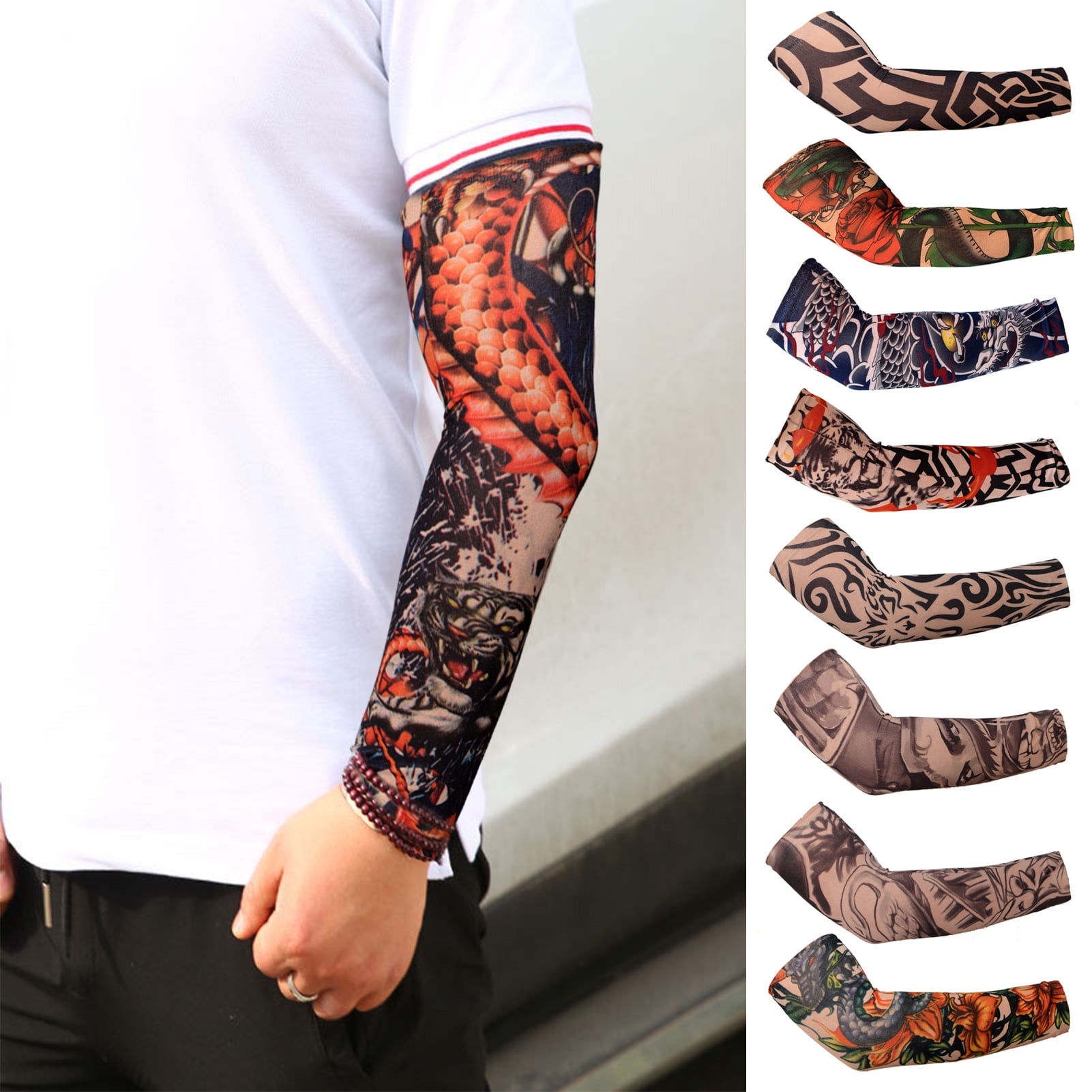 1 Pc Cycling Arm Sleeve Comfortable Anti-UV Tattoo Pattern Breathable ...