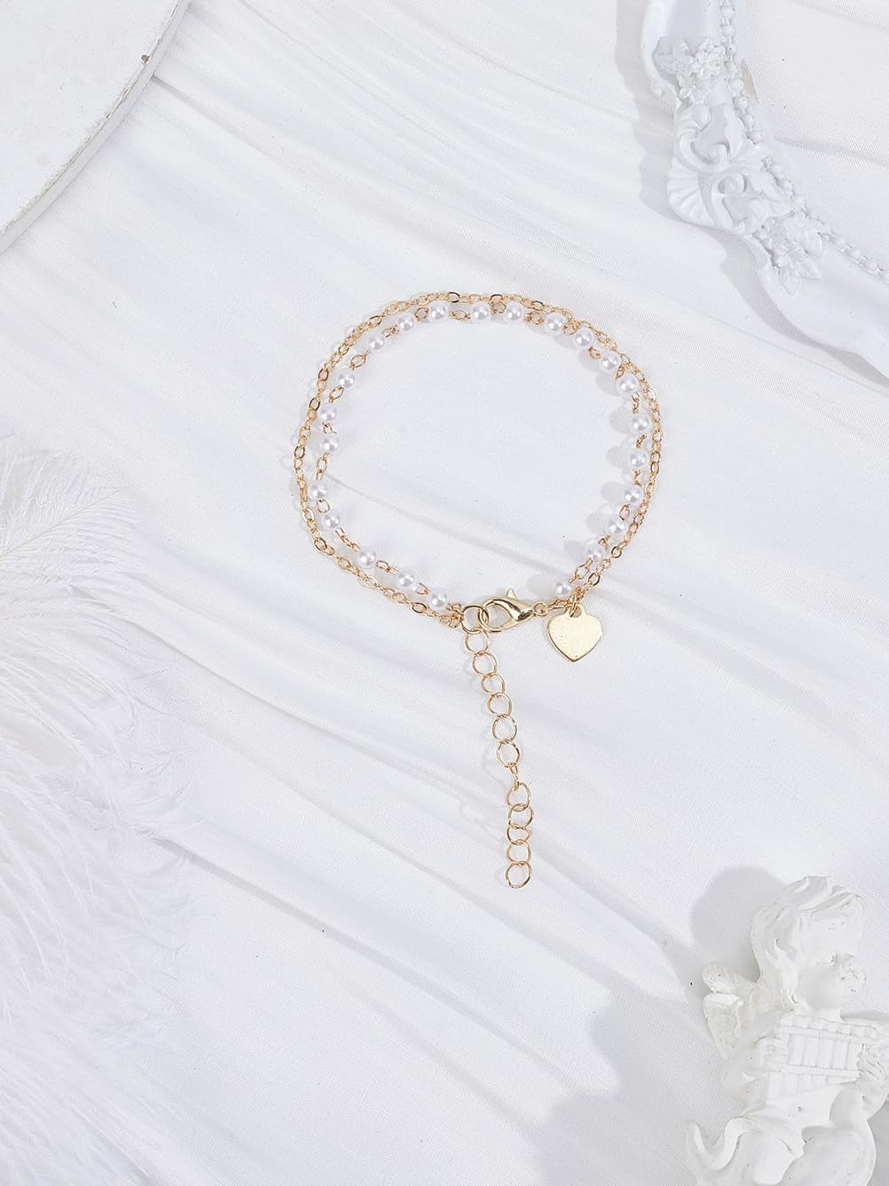 1 Pc Double Layer Charm Bracelets Cable Chain Bracelets Heart with ...