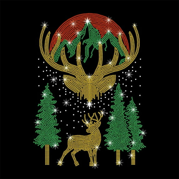 1 Pc Elk Forest Rhinestone Iron on Hotfix Transfer Decal Bling DIY ...