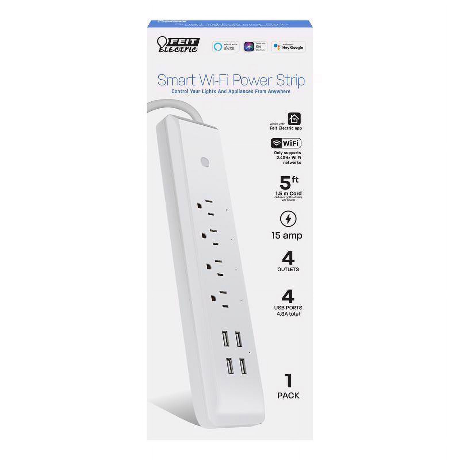 1 Pc, Feit Smart Home 5 Ft. L 4 Outlets Smart-Enabled Wi-Fi Power Strip ...
