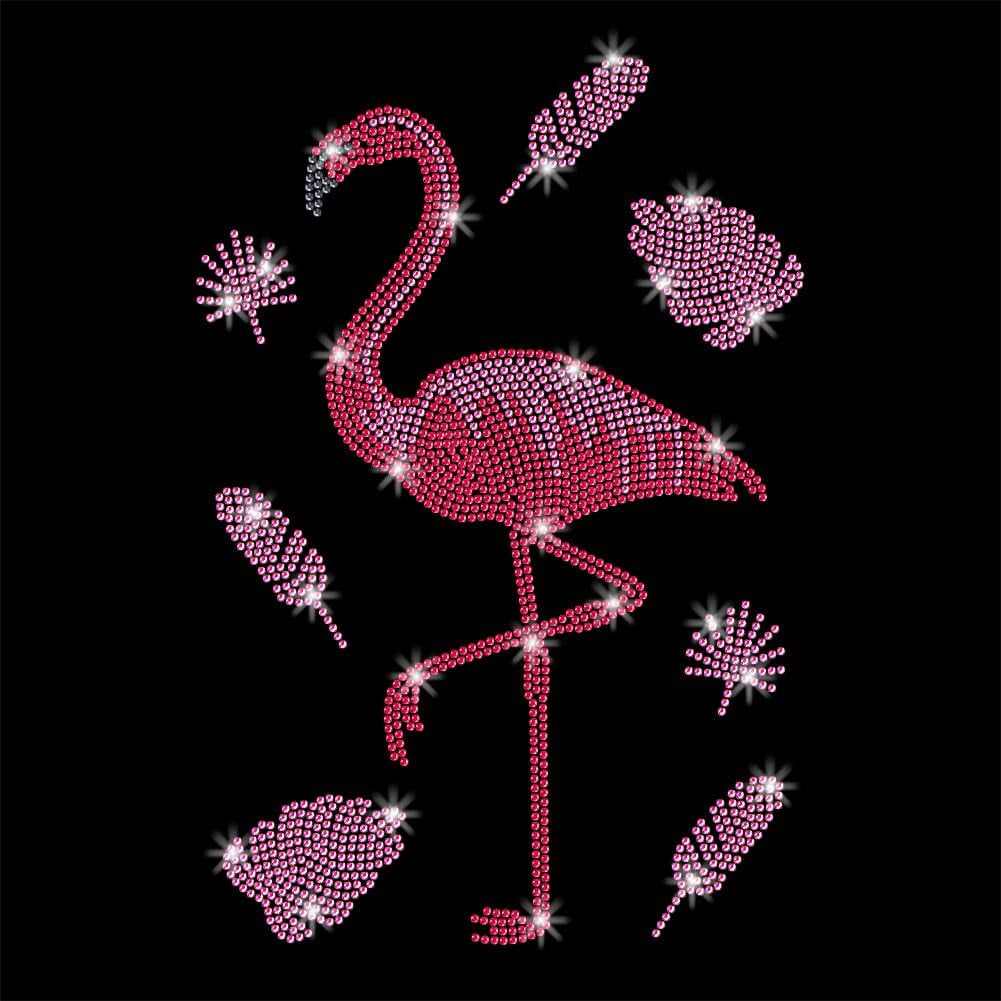 1 Pc Flamingo Rhinestone Iron on Hotfix Transfer Decal Bling DIY Patch ...