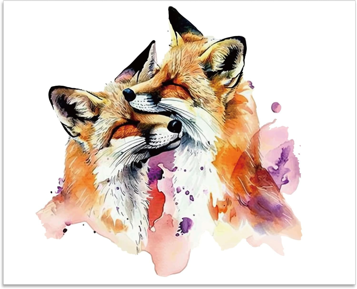 1 Pc Fox Picture Poster Mom and Cub Foxes Watercolor Art Print Unframed ...