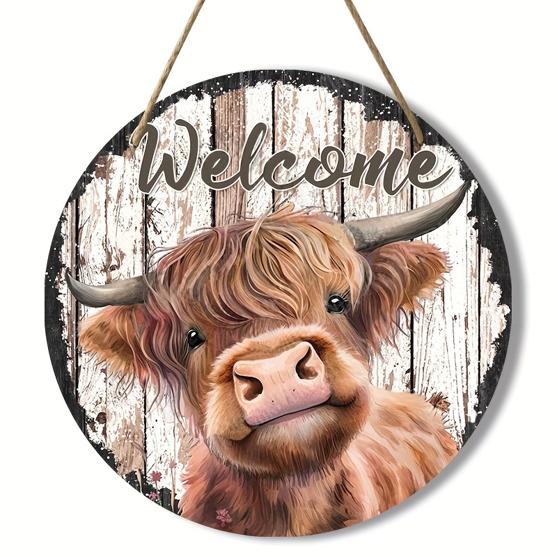 1 Pc, Funny Farmhouse Wood Signs Cow Rustic Wood Signs Round Wooden ...