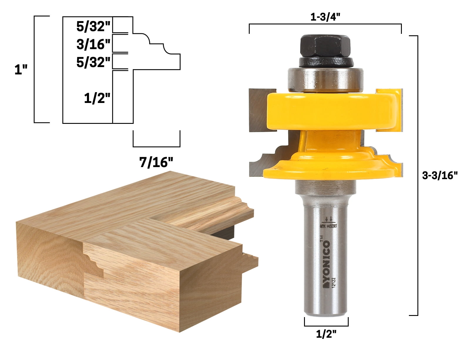 1 Pc. Glass Door Rail & Stile Reversible Router Bit - 1/2" Shank ...