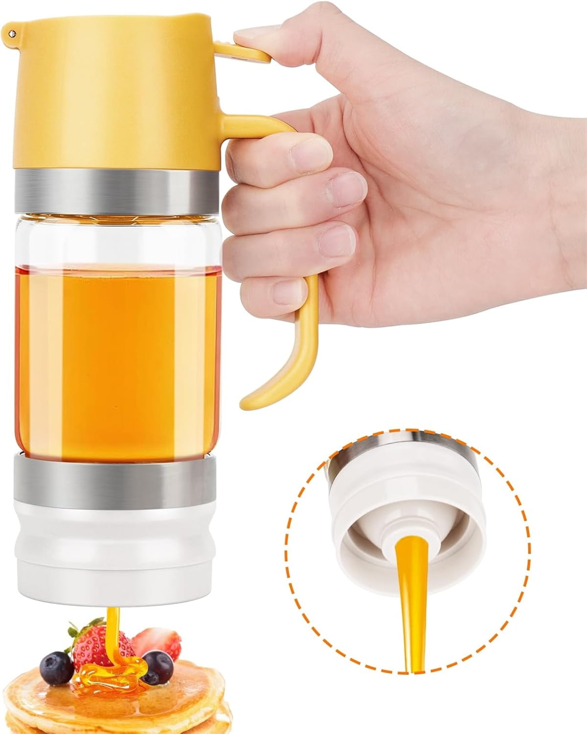 1 Pc Glass Honey Dispenser Pot,9 OZ Durable Syrup Dispenser,No Drip ...