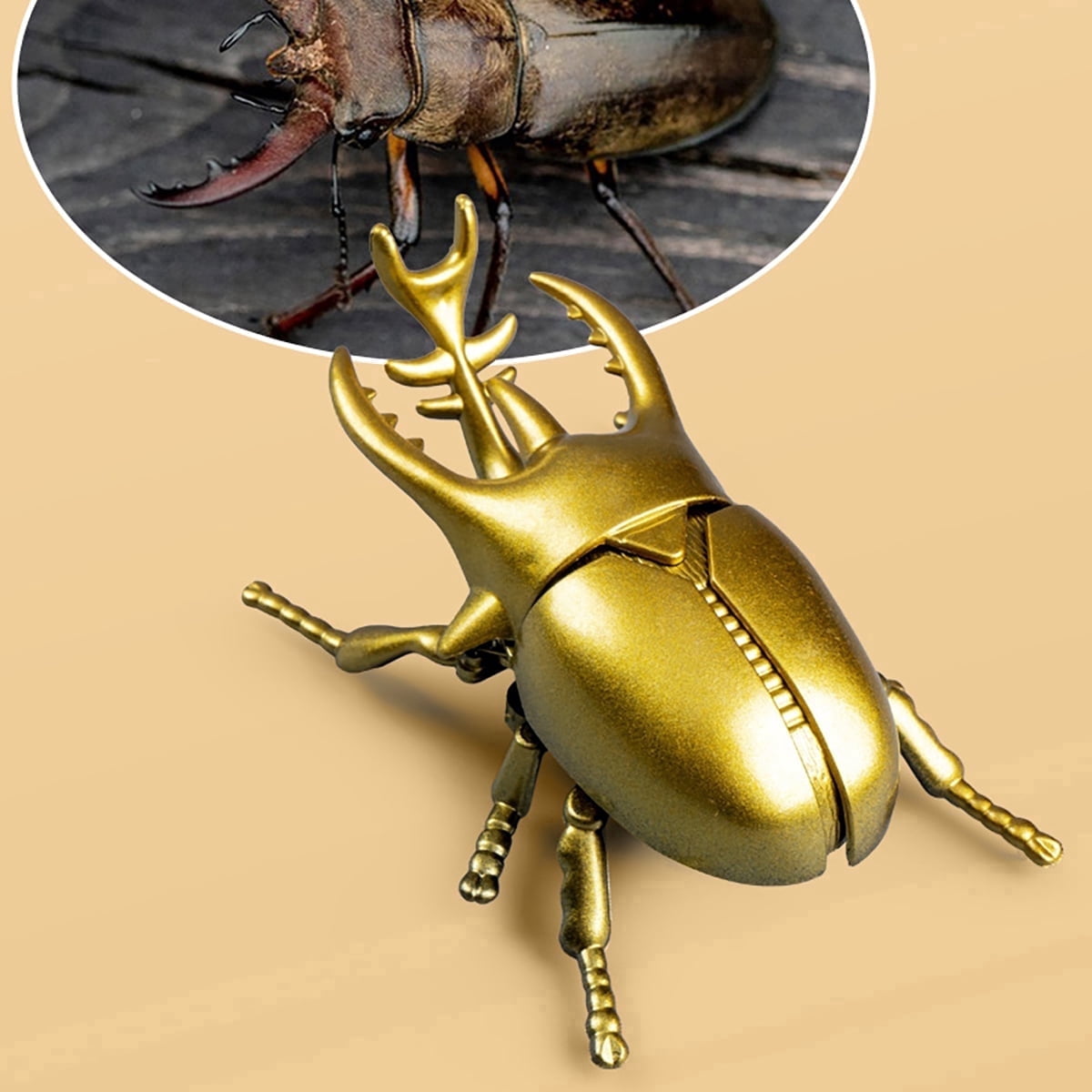 1 Pc Golden Realistic Stag Beetle Toy - Lifelike Metallic Insect Figure ...