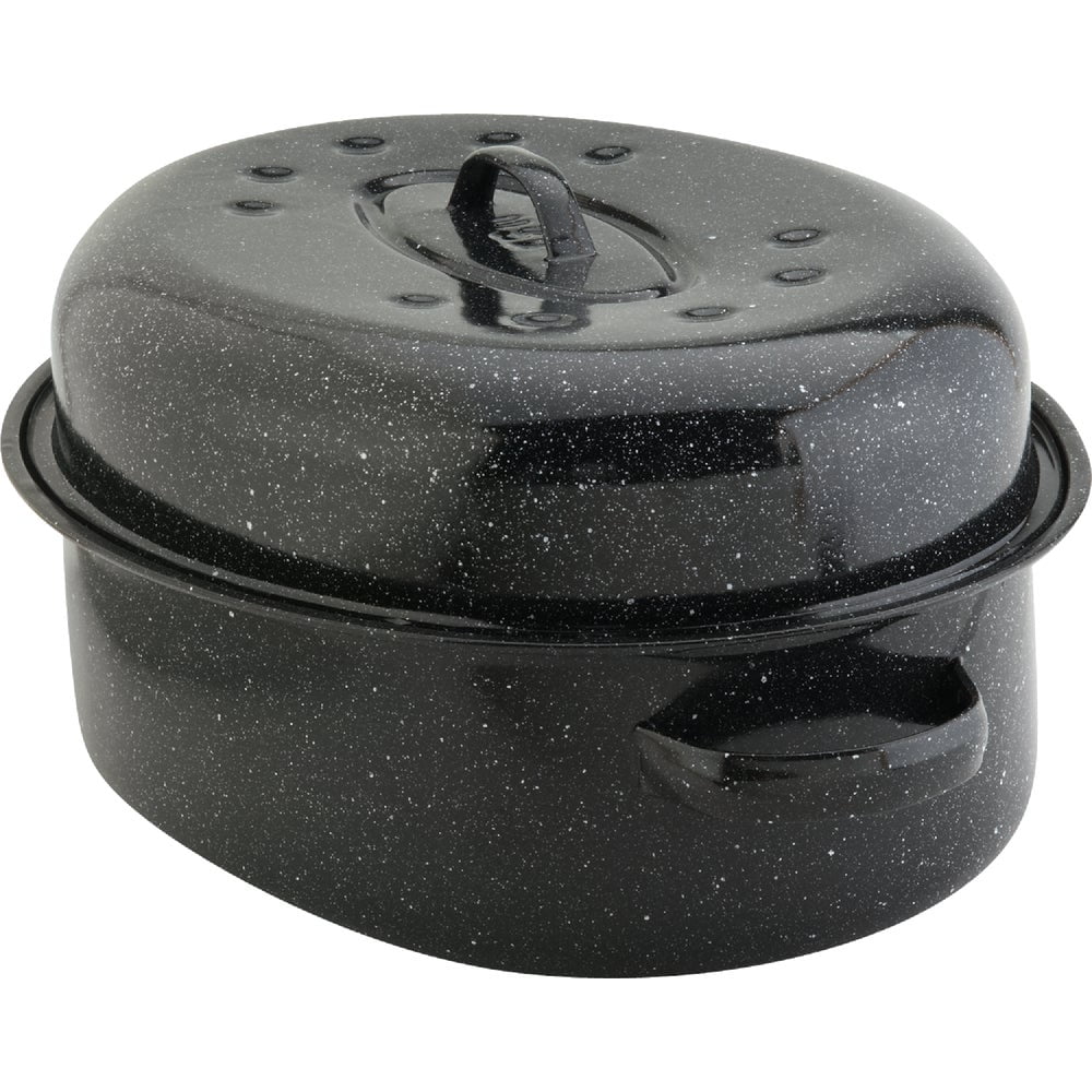 1 Pc Graniteware 18 In. Black Covered Oval Roaster Pan - Walmart.com