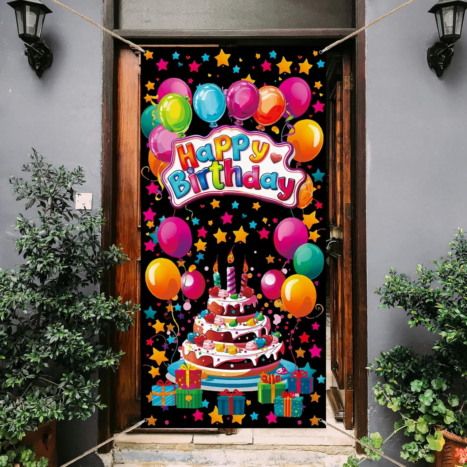 1 Pc Happy Birthday Door Cover Birthday Party Door Banner Cake Balloon ...