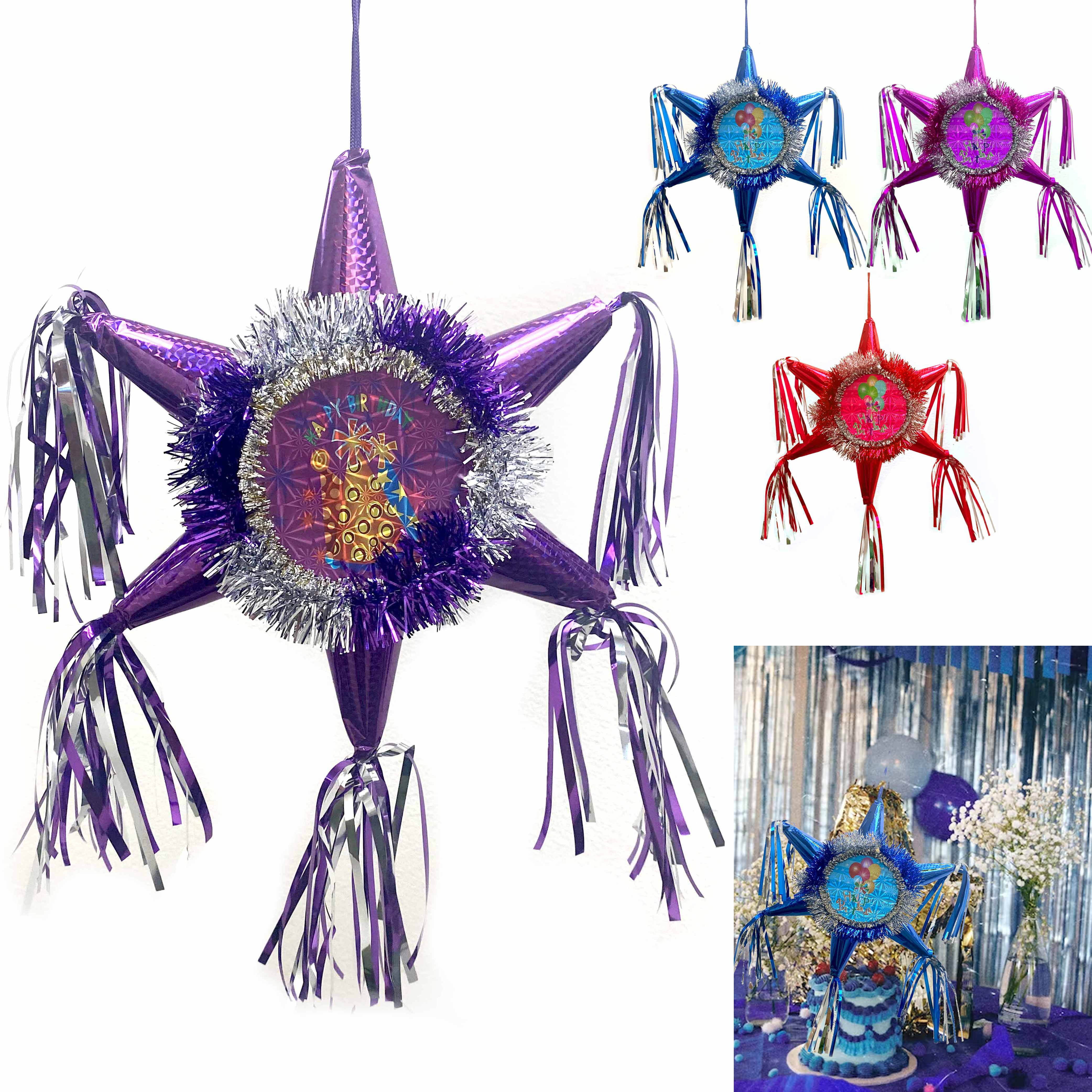 AllTopBargains Happy Birthday Pinata, 6 Point, 10" x 3", Party Game for ...