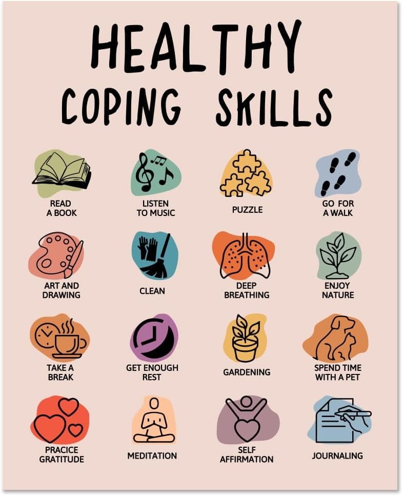 1 Pc Healthy Coping Skills Mental Health Poster Read Music Breath ...