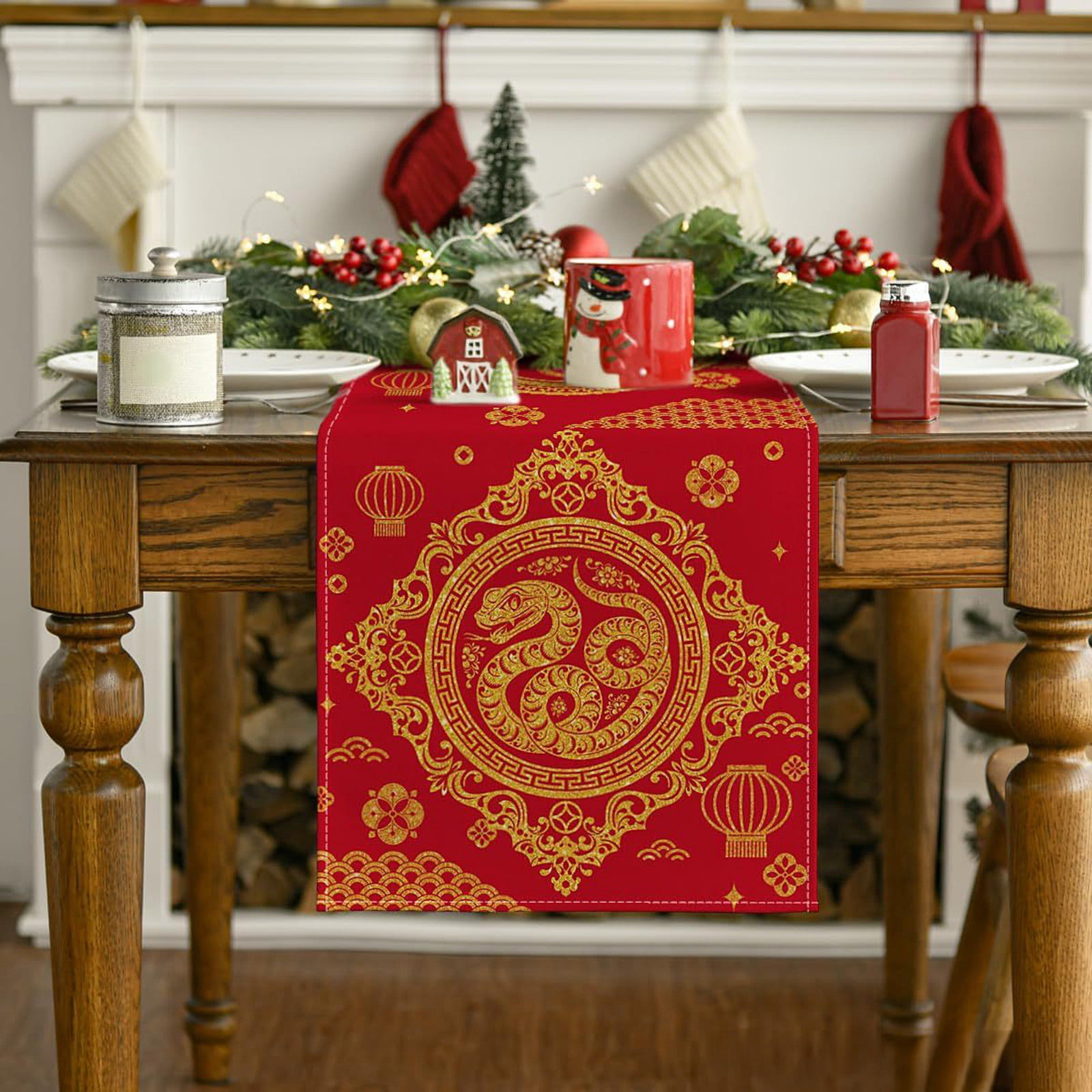 1 Pc Home Dining Table Decoration Year of The Snake Tablecloth Linen ...